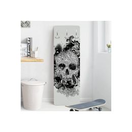 Bilderdepot24 Garderobenpaneel weiss Kunst Muster Skull Design (ausgefallenes Flur Wandpaneel mit Garderobenhaken Kleiderhaken hängend)