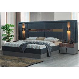JVmoebel Schlafzimmer-Set Dunkel-Graues Doppelbett Design Holz Nachttische Schlafzimmergarnitur