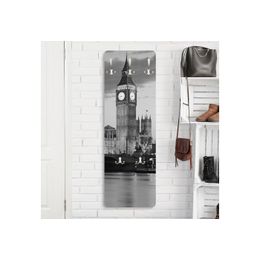 Bilderdepot24 Garderobenpaneel schwarz-weiß Schwarz Weiß Städte Skyline London bei Nacht II Design (ausgefallenes Flur Wandpaneel mit Garderobenhaken Kleiderhaken hängend)
