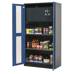 ASECOS Chemikalienschrank, Tür mit Sichtfenstern, mit Gefahrstoffbox Typ 30, enzianblau