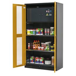 ASECOS Chemikalienschrank, Tür mit Sichtfenstern, mit Gefahrstoffbox Typ 30, goldgelb