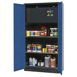 ASECOS Chemikalienschrank, Tür geschlossen, mit Gefahrstoffbox Typ 30, enzianblau