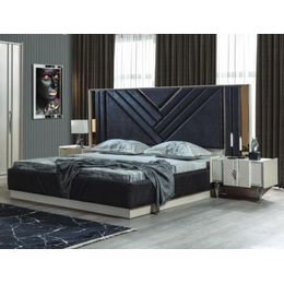 JVmoebel Schlafzimmer-Set Graues Bett Designer Bettgestell Schlafzimmer Möbel Luxus Nachttische