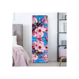Bilderdepot24 Garderobenpaneel Design Blumen Floral Kirschblüte (ausgefallenes Flur Wandpaneel mit Garderobenhaken Kleiderhaken hängend)