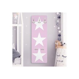 Bilderdepot24 Garderobenpaneel Design Kinder Muster Weltall Himmel Sterne Große Weiße Sterne auf Rosa (ausgefallenes Flur Wandpaneel mit Garderobenhaken Kleiderhaken hängend)