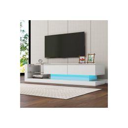 Sweiko Lowboard, Hochglanz-TV-Schrank mit LED-Beleuchtung und Glasfach