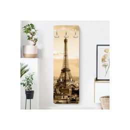 Bilderdepot24 Garderobenpaneel gold Städte Skyline I Love Paris Design (ausgefallenes Flur Wandpaneel mit Garderobenhaken Kleiderhaken hängend)