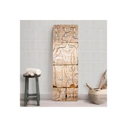 Bilderdepot24 Garderobenpaneel beige Spirituell Steinoptik Menschen Egypt Relief Design (ausgefallenes Flur Wandpaneel mit Garderobenhaken Kleiderhaken hängend)