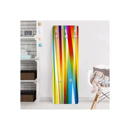 Bilderdepot24 Garderobenpaneel Design Kinder Kunst Muster Rainbow Stripes (ausgefallenes Flur Wandpaneel mit Garderobenhaken Kleiderhaken hängend)