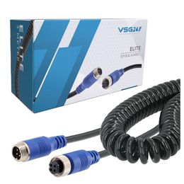 VSG24 Spiralkabel ELITE Verlängerungskabel 4-PIN 3 Meter Rückfahrsysteme & Rückfahrkamera (IP67 Robust & Wetterfest mit Anti-Vibrations-Verriegelung 12-36Volt)