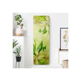 Bilderdepot24 Garderobenpaneel Design Aquarell Botanik Tropisch Kunst Green Blossoms (ausgefallenes Flur Wandpaneel mit Garderobenhaken Kleiderhaken hängend)