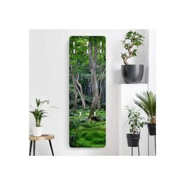 Bilderdepot24 Garderobenpaneel grün Bäume Wald Natur Japanischer Wald Design (ausgefallenes Flur Wandpaneel mit Garderobenhaken Kleiderhaken hängend)