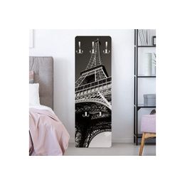 Bilderdepot24 Garderobenpaneel schwarz-weiß Schwarz Weiß Städte Skyline Eiffelturm Design (ausgefallenes Flur Wandpaneel mit Garderobenhaken Kleiderhaken hängend)