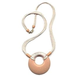 unbespielt Collier Kette Kunststoff-Scheibe Amulett apricot-matt Kordel 60 cm