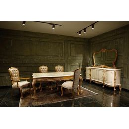 JVmoebel Esszimmer-Set Weiß-Goldene Esszimmer Möbel Designer Esstisch 4x Stühle Anrichte 7tlg