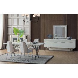 JVmoebel Esszimmer-Set Weiße Esszimmer Qualitäts-Möbel Esstisch Anrichte Stühle 6tlg