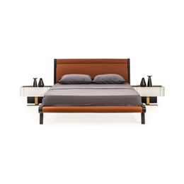 JVmoebel Schlafzimmer-Set Garnitur Doppelbett Bett Schlafzimmer Nachttische 3tlg Orange Moderne