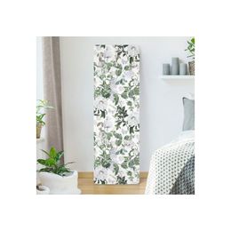 Bilderdepot24 Garderobenpaneel weiss Kunst Weiße Blüten und Schmetterlinge Design (ausgefallenes Flur Wandpaneel mit Garderobenhaken Kleiderhaken hängend)