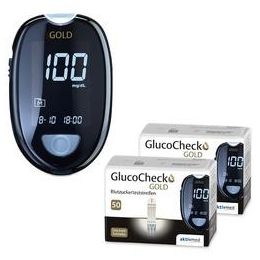 GlucoCheck GOLD Set (mg/dl) zur Kontrolle des Blutzuckers mit 110 Teststreifen