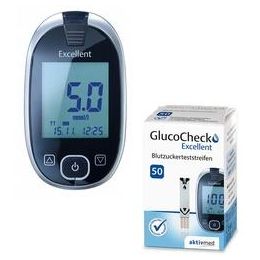 GlucoCheck Excellent Mess-Set (mmol/L) zur Blutzuckerkontrolle mit 60 Streifen