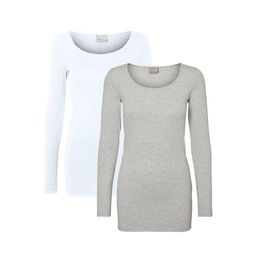Véro Moda Vero Moda T-Shirt Dünnes Langarm Shirt 2-er Stück Set VMMAXI (2-tlg) 5185 in Weiß-Grau