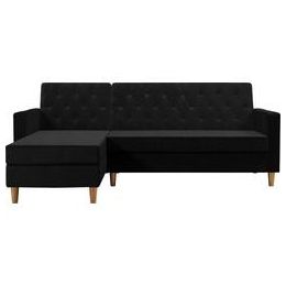 Ecksofa COSMOLIVING BY COSMOPOLITAN "Liberty, L-Form" Sofas Gr. B/H/T: 213cm x 82cm x 154cm, Veloursstoff, Recamiere beidseitig montierbar, schwarz mit Schlafffunktion, Recamiere beidseitig montierbar, Sitzhöhe 43 cm