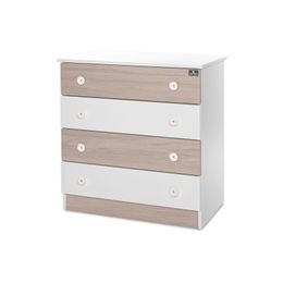 Lorelli Kommode Dresser 81 x 50 x 86 cm, 4 gro&szlig;e Schubladen, schnelle Montage hellbraun wei&szlig;