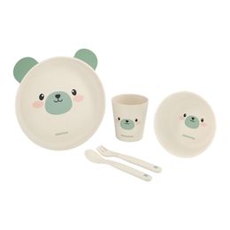 Kikkaboo Bambusgeschirr 5-teiliges Set Kindergeschirr, Tiermotiv Schale Besteck grün