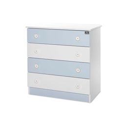 Lorelli Kommode Dresser 81 x 50 x 86 cm, 4 gro&szlig;e Schubladen, schnelle Montage wei&szlig; blau