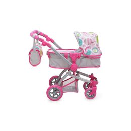 Moni Puppenwagen pink Rose 9651B, verstellbarer Schiebegriff, Sonnendach, Tasche