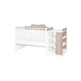 Lorelli Babybett Multi, Jugendbett, Schreibtisch, Wickeltisch, mehrfach umbaubar hellbraun