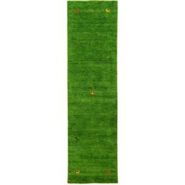 Läufer GABBEH SAHARA, morgenland, rechteckig, Höhe: 18 mm, Schurwolle, Uni Tiermotiv, Wohnzimmer, grün