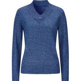 Damen Langarm-Pullover mit V-Ausschnitt royalblau-bleu-meliert, Gr&ouml;&szlig;e 38
