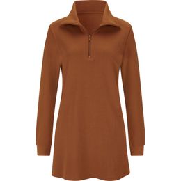 Damen Longsweatshirt mit Umlegekragen cognac, Gr&ouml;&szlig;e 42