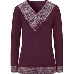 Damen Langarm-Pullover mit Melange-Partien burgund, Gr&ouml;&szlig;e 44
