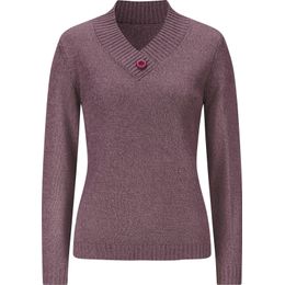 Damen Langarm-Pullover mit V-Ausschnitt burgund-mauve-meliert, Gr&ouml;&szlig;e 54