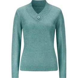 Damen Langarm-Pullover mit V-Ausschnitt ozean-kalkmint-meliert, Gr&ouml;&szlig;e 40
