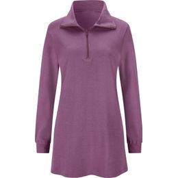 Damen Longsweatshirt mit Umlegekragen violett, Gr&ouml;&szlig;e 46