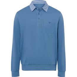 Herren Langarm-Poloshirt mit gewebtem Streifenmuster mittelblau, Gr&ouml;&szlig;e 60/62