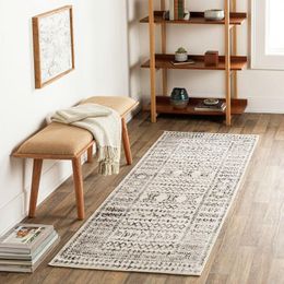 Flur Teppich Läufer Kurzflor Skandi Boho Design Weiß und Schwarz 80 x 220 cm - Surya