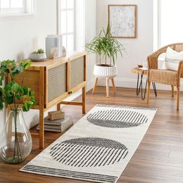 Flur Teppich Läufer Kurzflor Modernes Skandi Design Weiß und Schwarz 80 x 220 cm - Surya