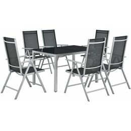 Aluminium Gartengarnitur Milano - Gartenmöbel Set mit Tisch und 6 Stühlen – Silber-Grau mit schwarzer Kunstfaser - Alu Sitzgruppe Balkonmöbel - Juskys