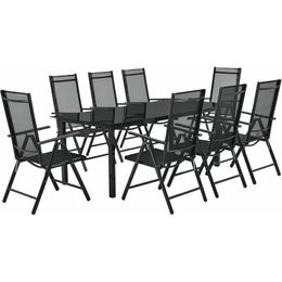 Aluminium Gartengarnitur Milano - Gartenmöbel Set mit Tisch und 8 Stühlen – Dunkel-Grau mit schwarzer Kunstfaser - Alu Sitzgruppe Balkonmöbel - Juskys