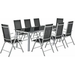 Aluminium Gartengarnitur Milano - Gartenmöbel Set mit Tisch und 8 Stühlen – Silber-Grau mit schwarzer Kunstfaser - Alu Sitzgruppe Balkonmöbel - Juskys