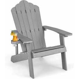 Costway Adirondack Stuhl mit Getränkehalter, wetterfest, 170kg Gartenstuhl, Gartensessel aus Kunststoff, Outdoor-Stuhl für Garten, Terrasse, Hellgrau