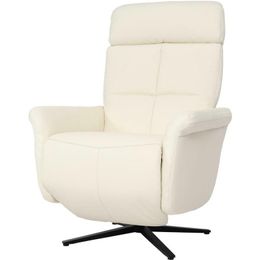 Relaxsessel HHG 378, Design Fernsehsessel TV-Sessel Liegesessel, Liegefunktion drehbar, Voll-Leder creme-weiß - white