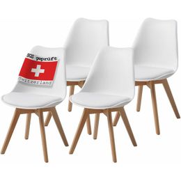 ALBATROS - Esszimmerstühle aarhus, mit Beinen aus Massiv-Holz,4-er set, weiss / buche