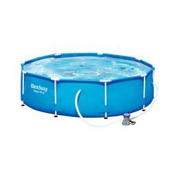 Bestway Steel Pro Frame Pool-Set, Ø 305cm x 76cm, Schwimmbad blau, mit Filterpumpe Wasserinhalt: 4.678 Liter Filtersystem: Kartuschenfilter, 1.249 l/h Aufbau: Ablassventil