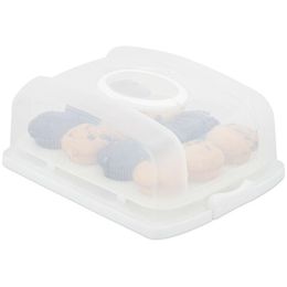 Kuchenbox, rechteckig, mit Deckel, Kuchen & Muffins, Partybutler, hbt: 15,5 x 37,5 x 27,5 cm, weiß/transparent - Relaxdays