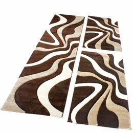 Paco Home Bettumrandung Teppich Läufer Muster Modern in Braun Beige Creme Läuferset 3 Tlg 2mal 60x110 1mal 80x300